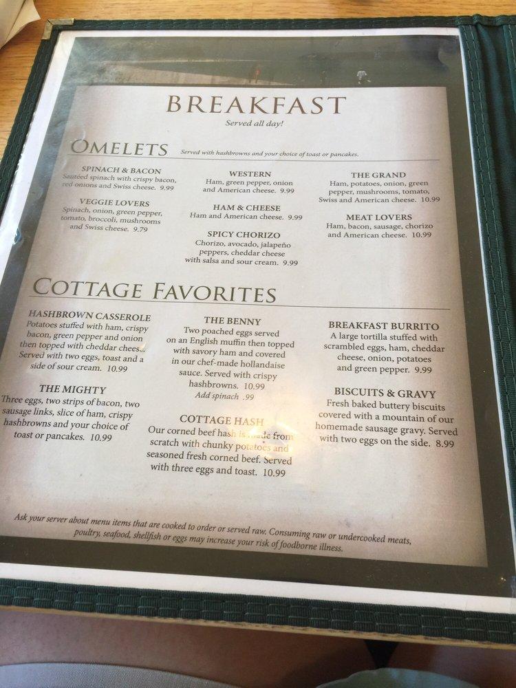 Menu at The Cottage restaurant, Traverse City