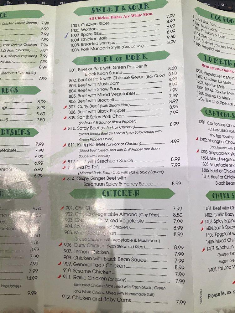 Carta del restaurante Tim Choi's Chinese Food, Toronto