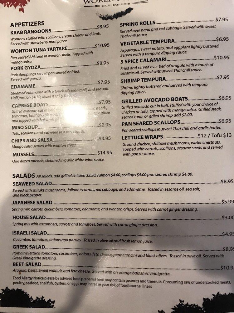 Menu at World Fusion restaurant, Lecanto