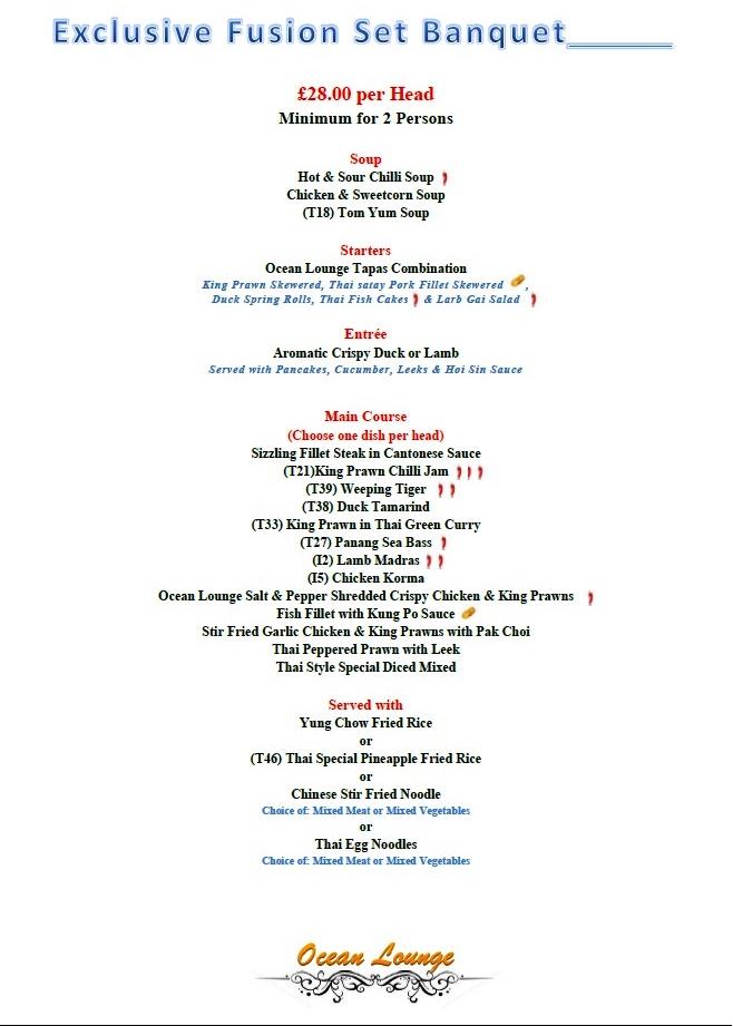 Menu at Ocean Lounge Chinese & Thai Restaurant, Manchester