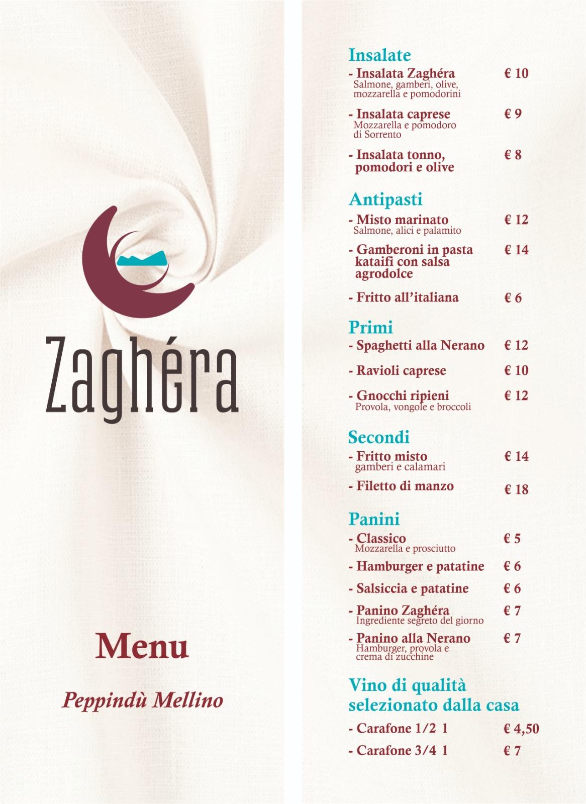 Speisekarte von Zaghéra Cocktail & Kitchen restaurant, Nerano