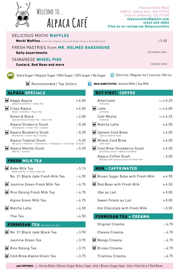 Menu at Alpaca Cafe, City of Industry, S Azusa Ave #162