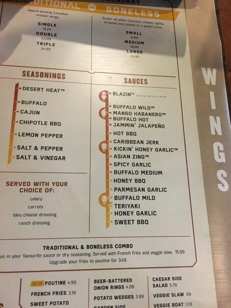 Menu at Buffalo Wild Wings pub & bar, Mississauga, Argentia Rd