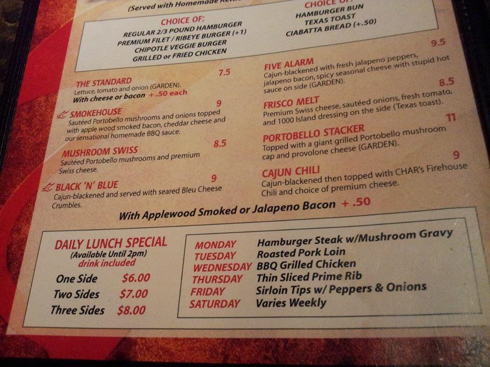 Menu at CH Steak Lounge steakhouse, Cookeville