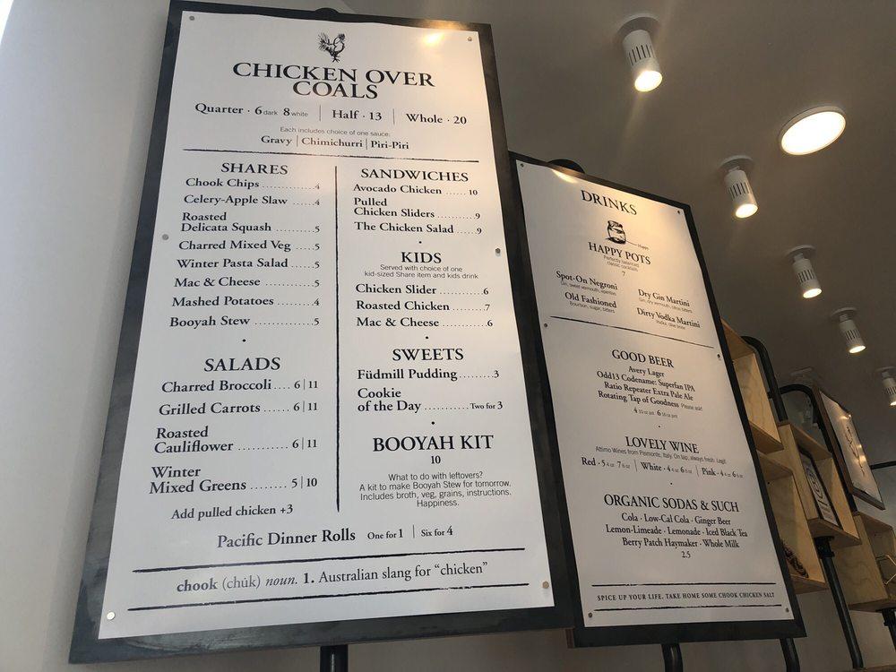 Menu at Chook restaurant, Denver, S Pearl St