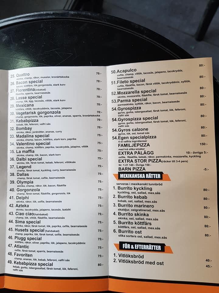Menu at Dalby restaurang och pizzeria, Dalby