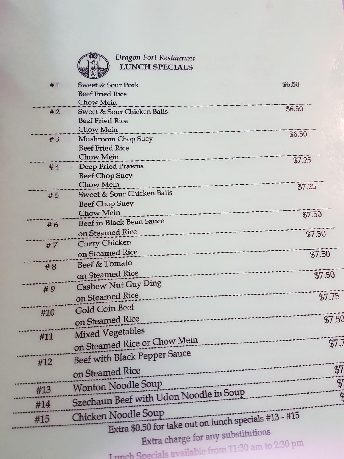 Menu at Dragon Fort restaurant, Abbotsford