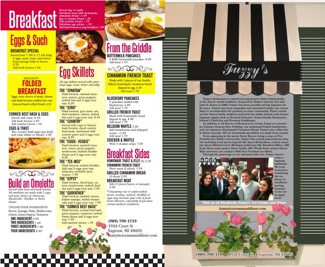 Menu at Fuzzy's Restaurant, Saginaw