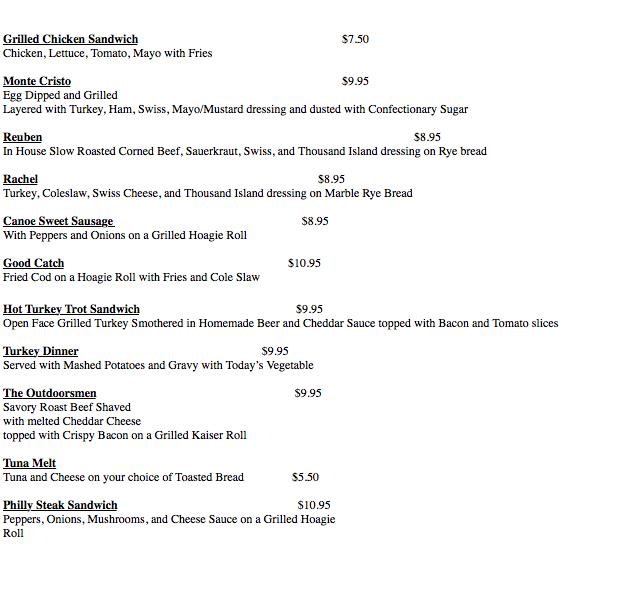 Menu at Johnson's Cabin Grill restaurant, Hartford