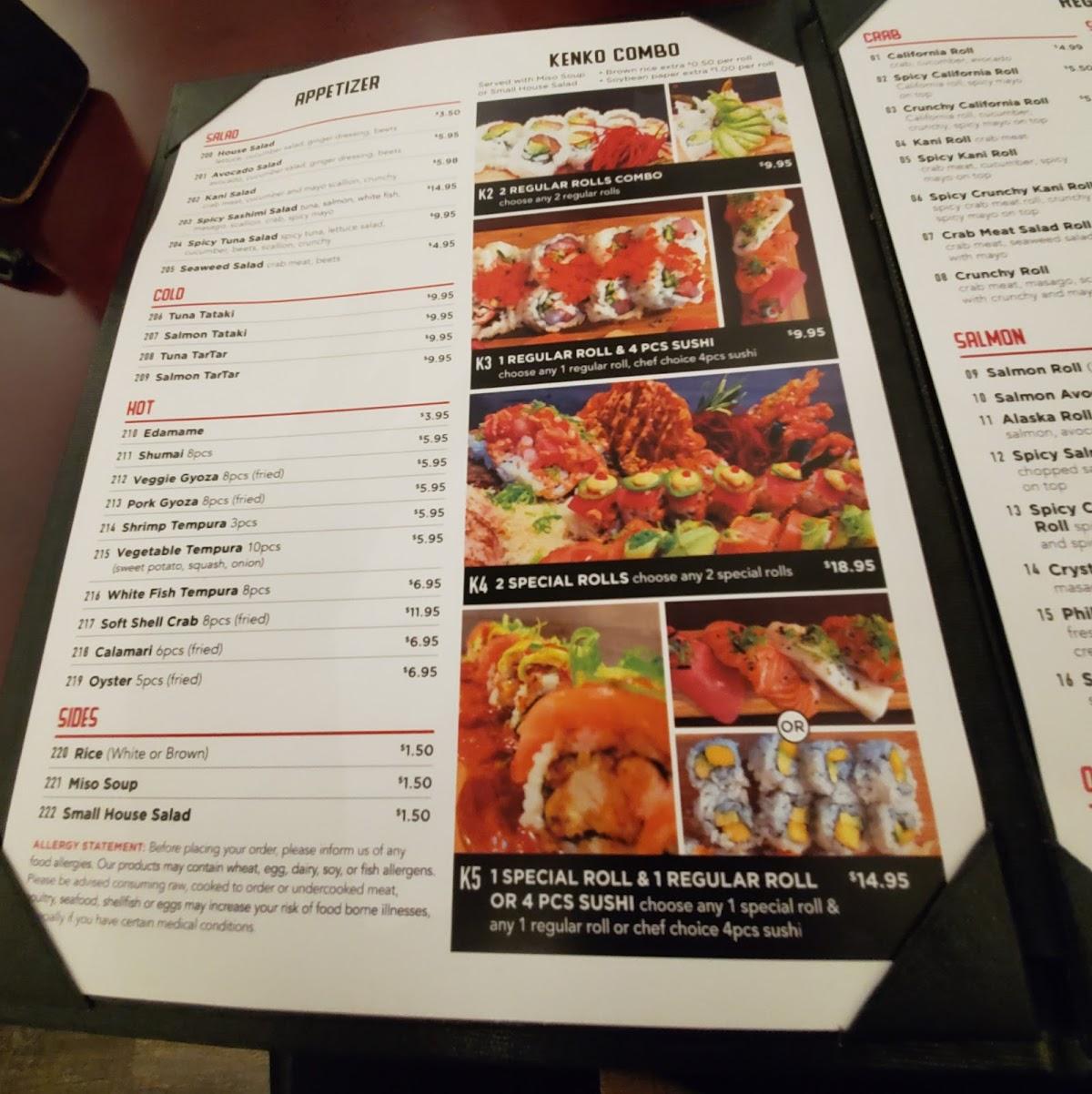 Menu at Kenko Sushi restaurant, Lincoln Park
