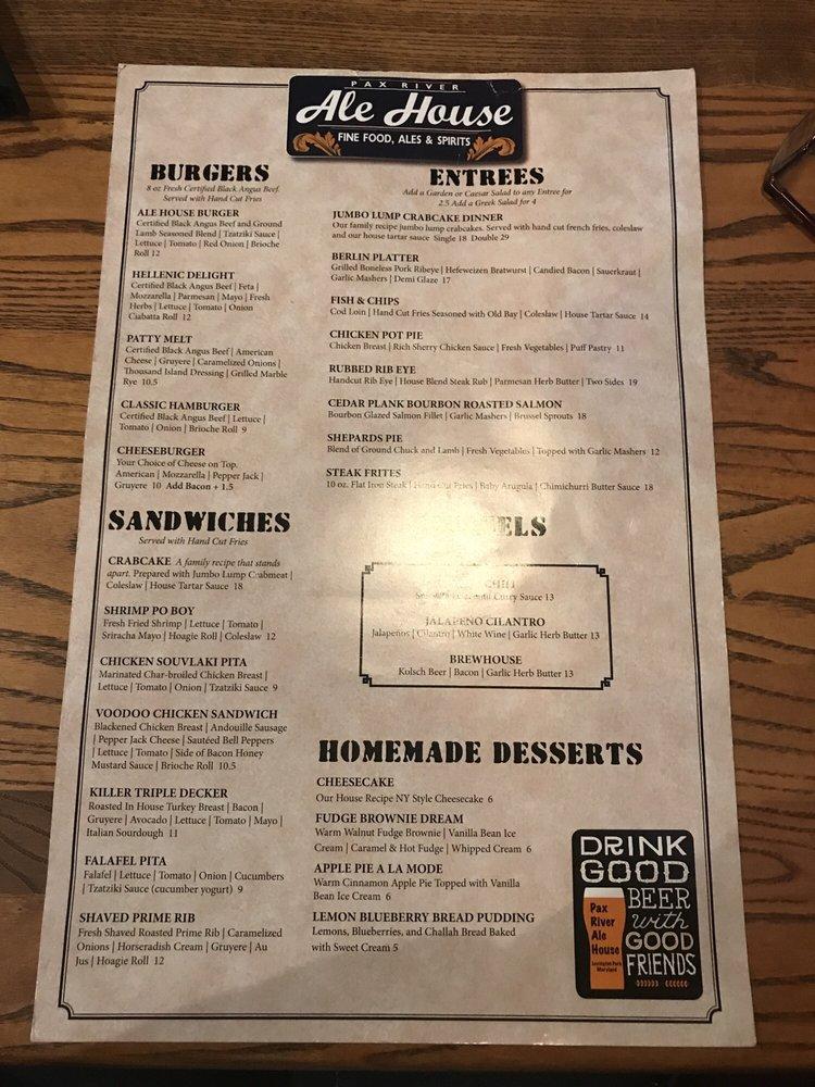 Menu at Pax River Ale House pub & bar, Lexington Park