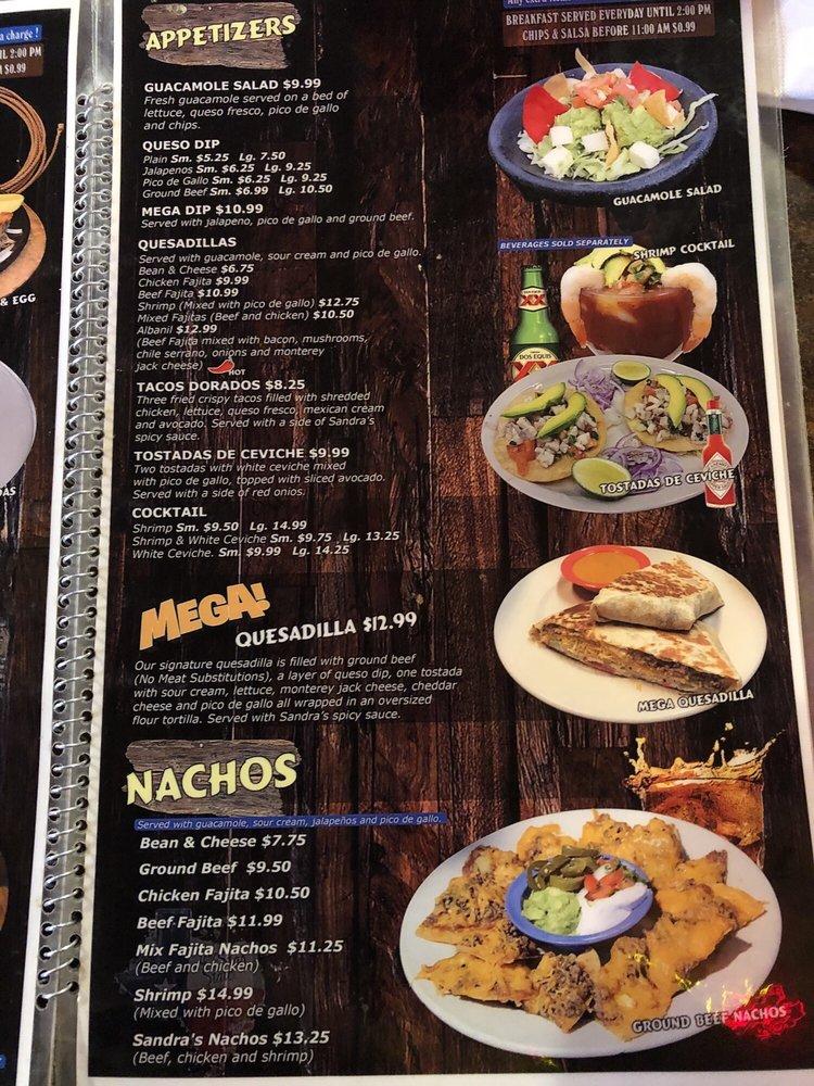 Menu at Sandra's Cantina & Grill restaurant, Spring Branch