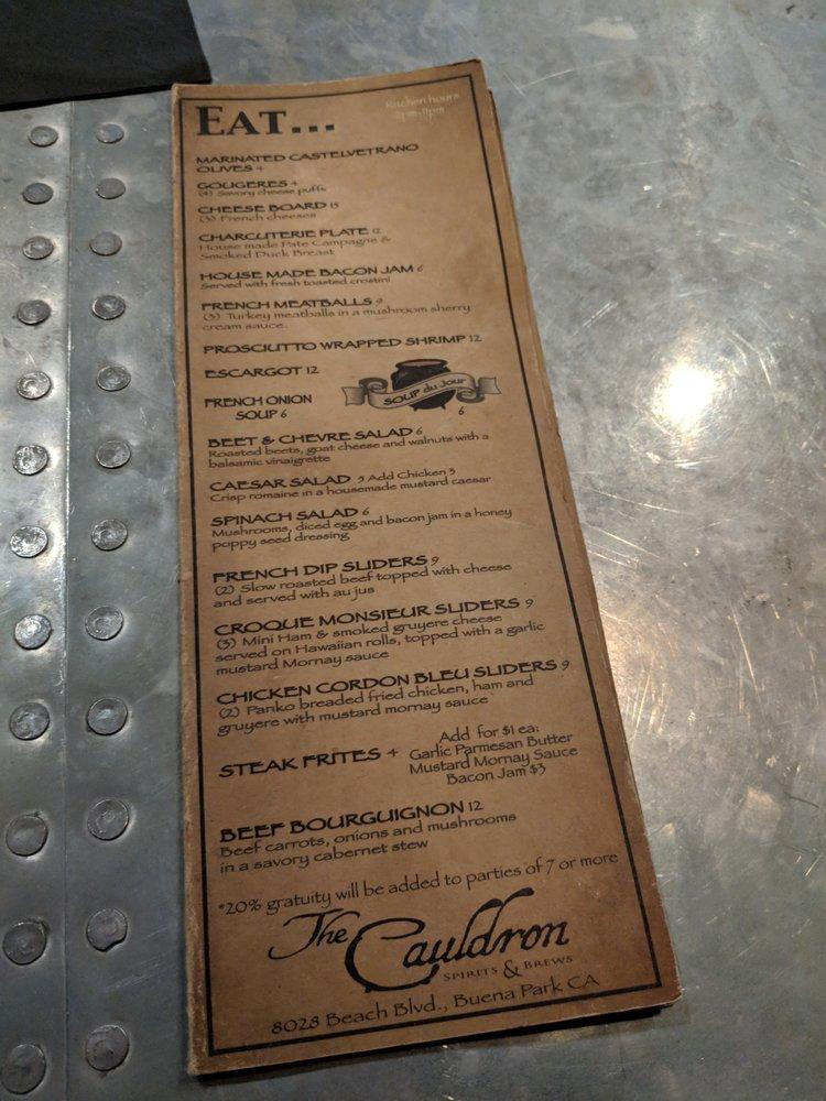 Menu at The Cauldron Spirits and Brews pub & bar, Buena Park