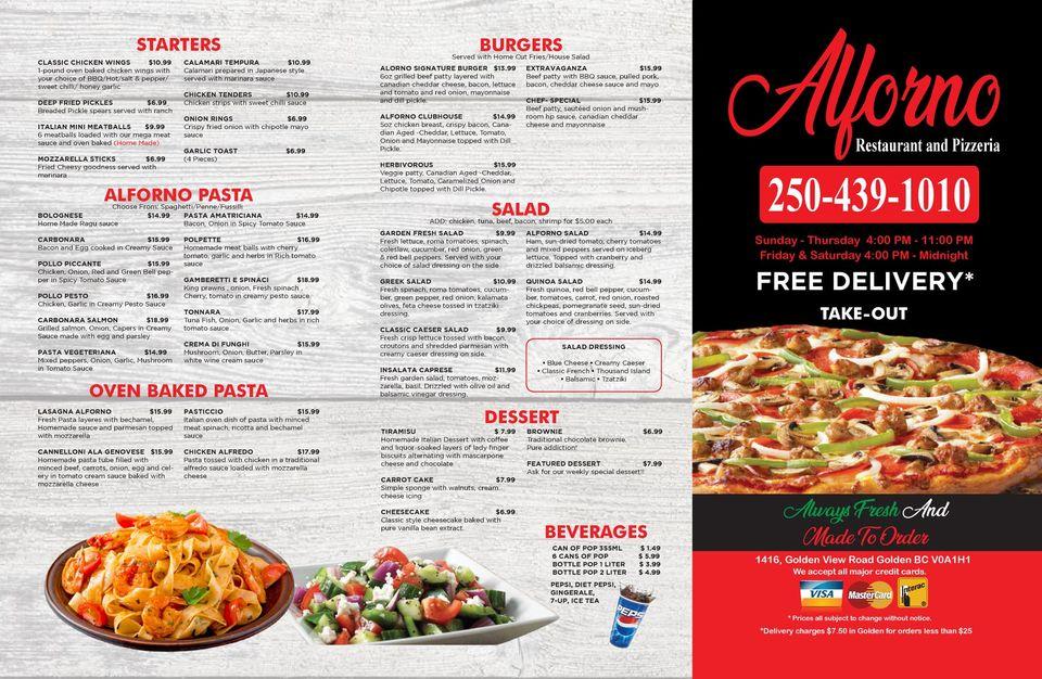 Menu at Alforno Restaurant and Pizzeria, Golden