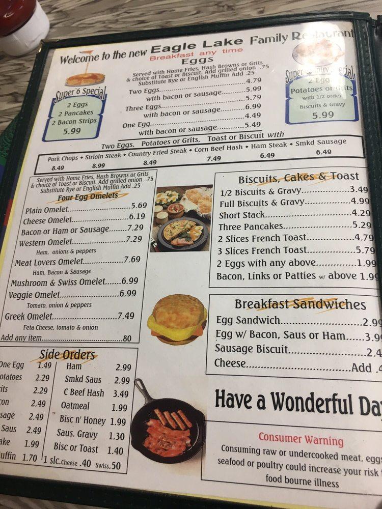 Menu at Eagle Lake Family Diner restaurant, Eagle Lake, 185 5th Eloise St