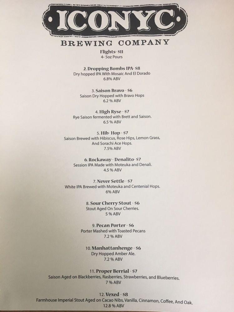 Menu at ICONYC Brewing pub & bar, New York City