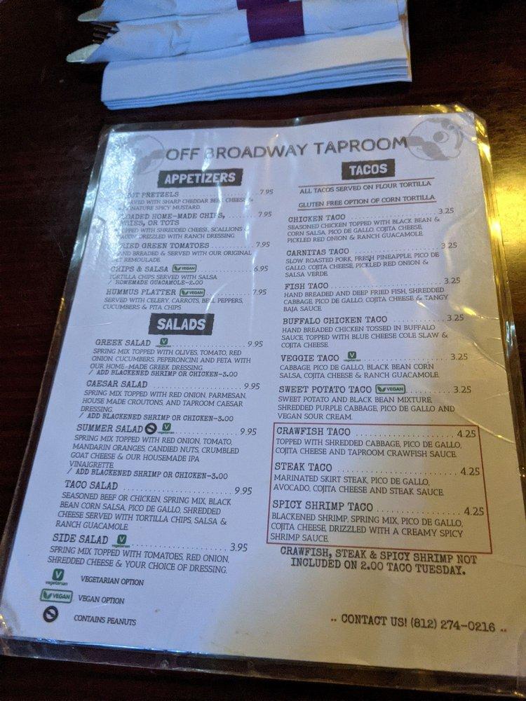 Menu at Off Broadway Taproom pub & bar, Madison