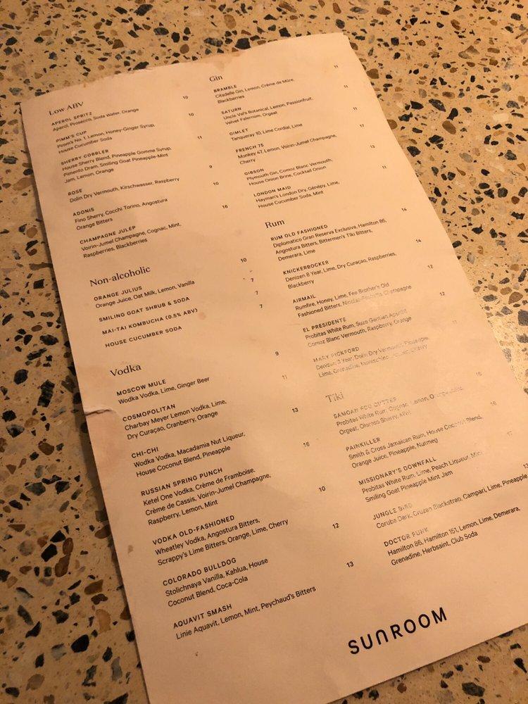 Menu at Sunroom pub & bar, Orlando