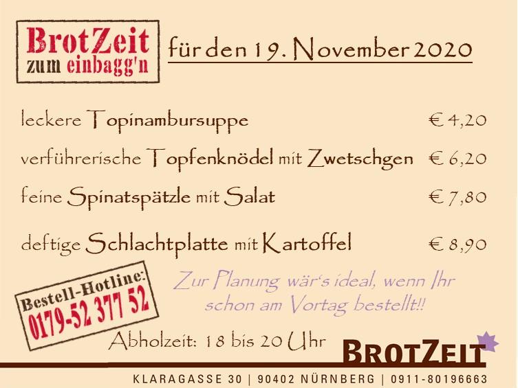 Menu at BrotZeit restaurant, Nuremberg