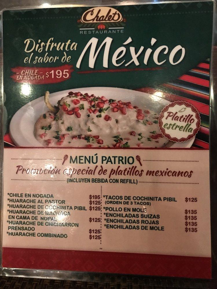 Menu at Chalet Restaurante, Mexicali