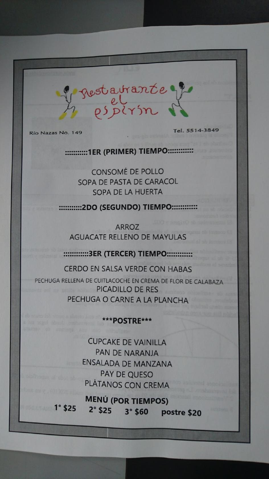 Carta del restaurante El Pipirin, Ciudad López Mateos, Río Nazas 149 ...