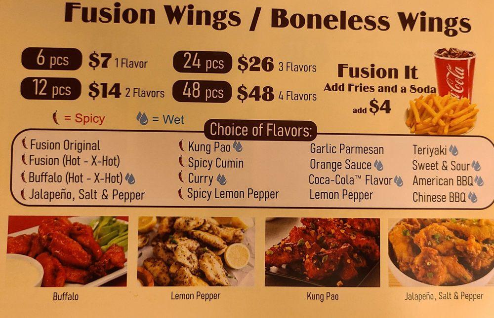 Menu at Fusion Wings restaurant, Montebello