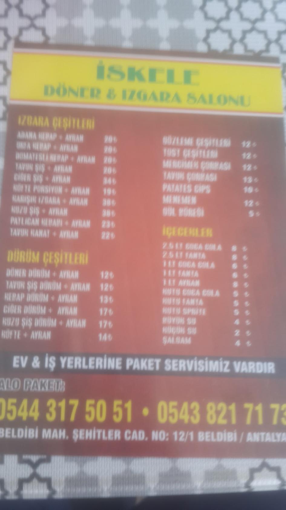 Menu at İSKELE DÖNER & IZGARA SALONU, Antalya