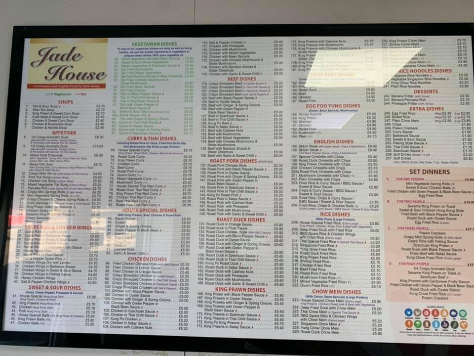 Menu at Jade House Birmingham UK fast food, Birmingham, 335 Harborne Ln