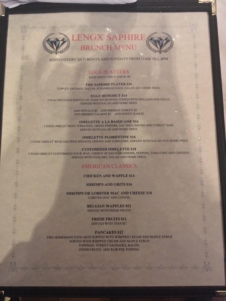 Menu at Lenox Saphire Harlem pub & bar, New York City, 341 Lenox Ave