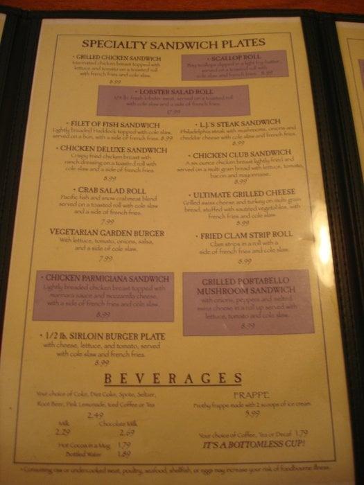 Menu at Linda Jean's Restaurant, Oak Bluffs