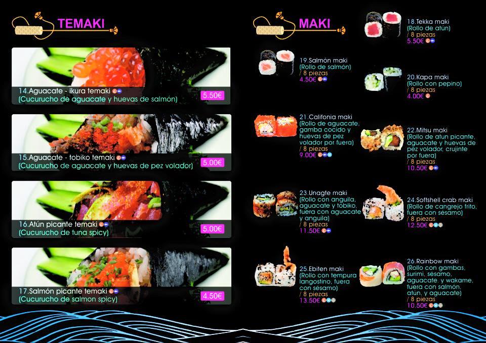 Menu at Mitsu restaurant, Madrid