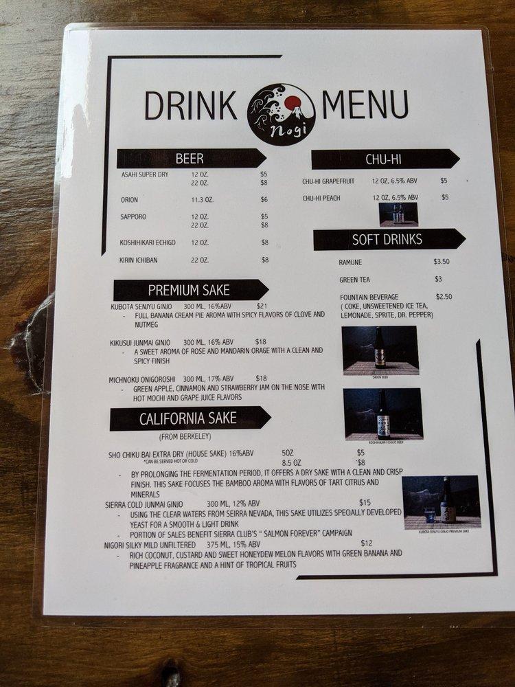 Menu at Nogi Sushi Restaurant, Atascadero