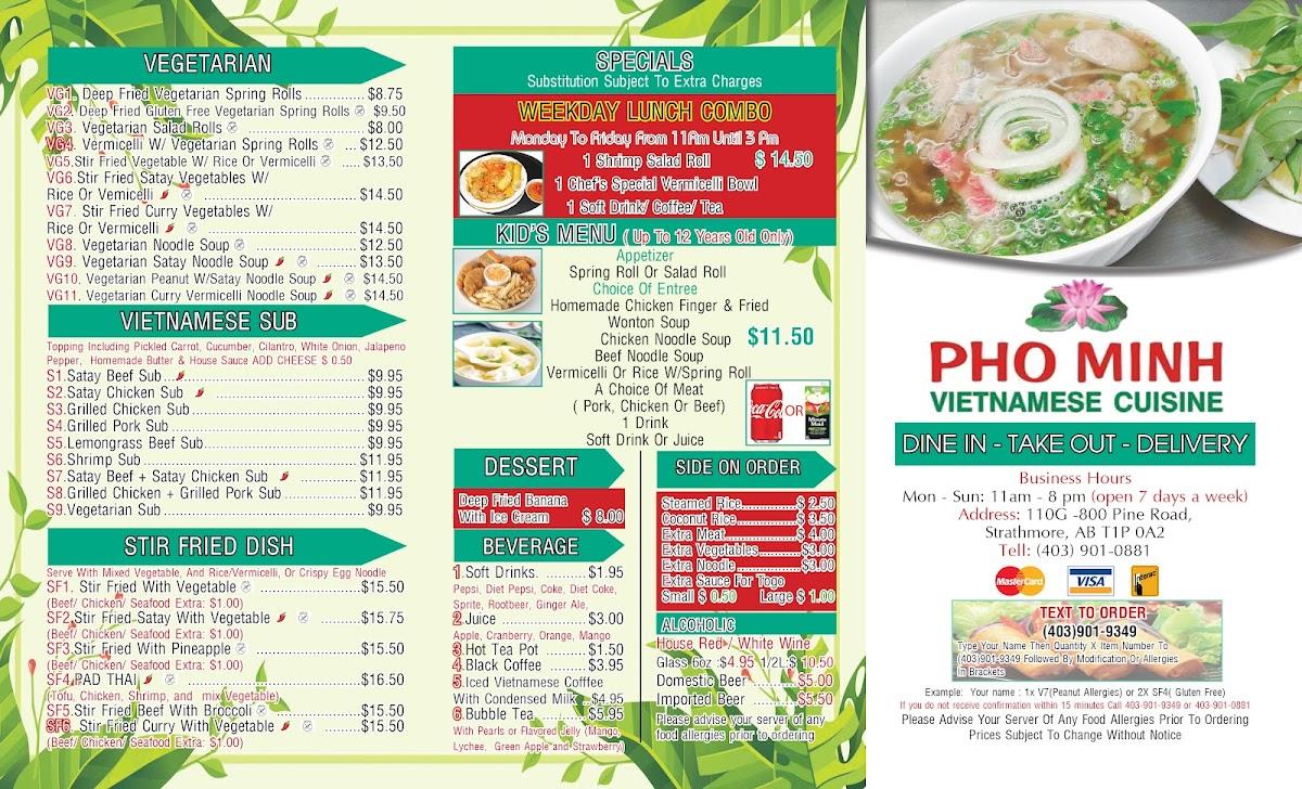 Menu at Pho Minh Strathmore restaurant, Strathmore