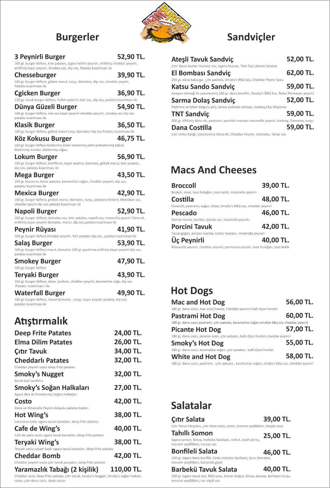 Menu at SMOKEY BURGER & KUMRUCU TOMBUL, Çeşme