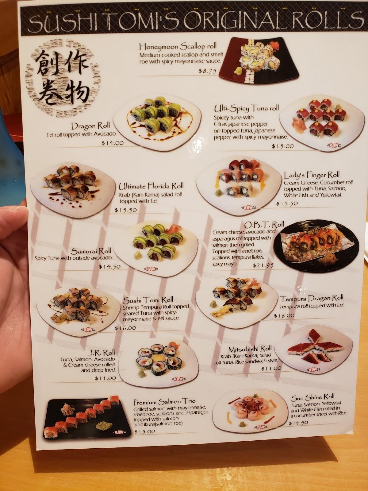 Carta del restaurante Sushi Tomi, Orlando
