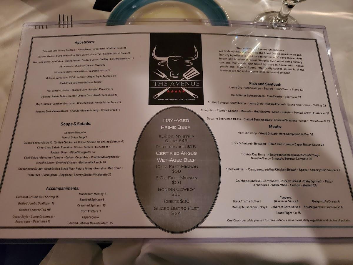 Menu at The Avenue Steakhouse, Saugerties
