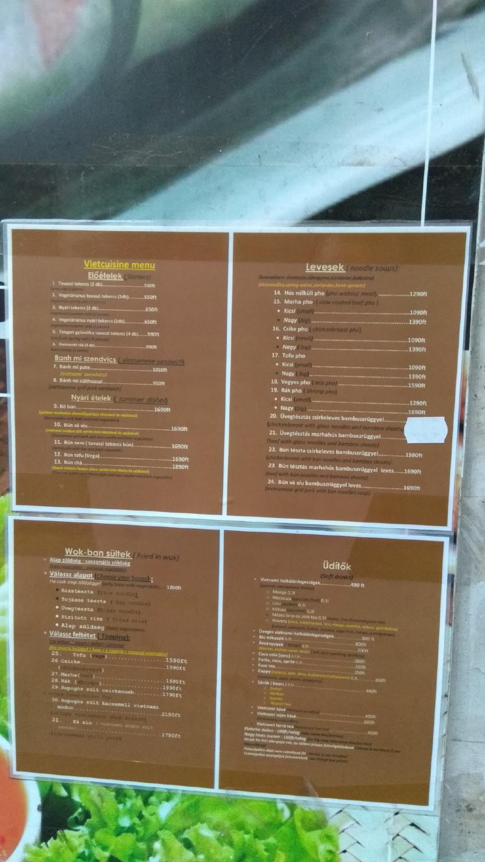Menu at Viet Cuisine vietnámi étterem restaurant, Budapest