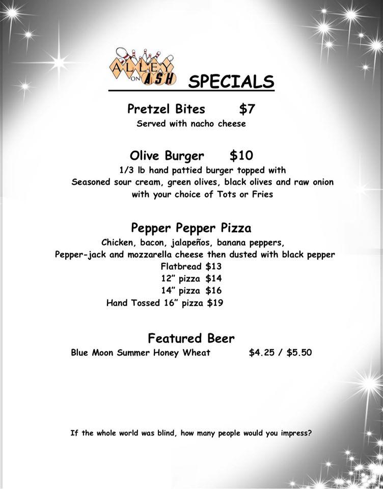 Menu at Alley On Ash pub & bar, New London