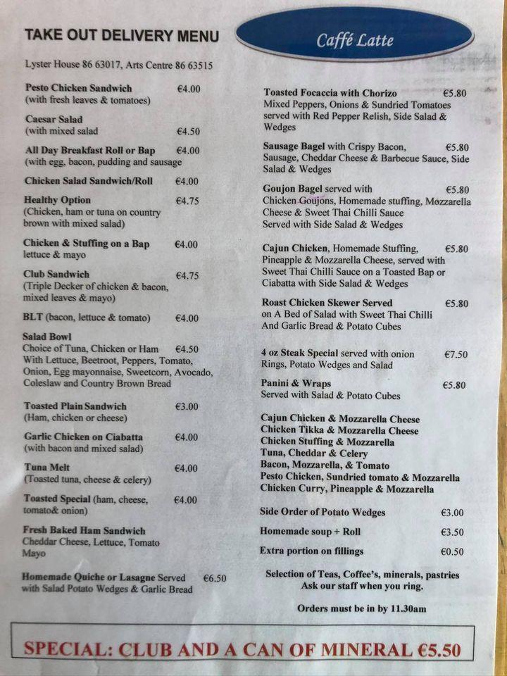 Menu at Caffe Latte cafe, Portlaoise