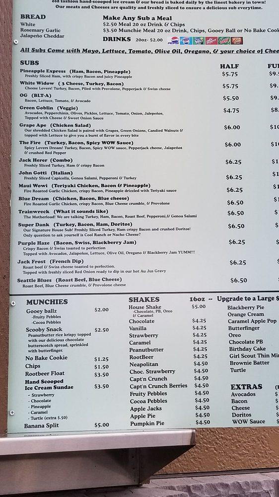Carta del restaurante Canna Cabana Subs & Shakes, Lacey