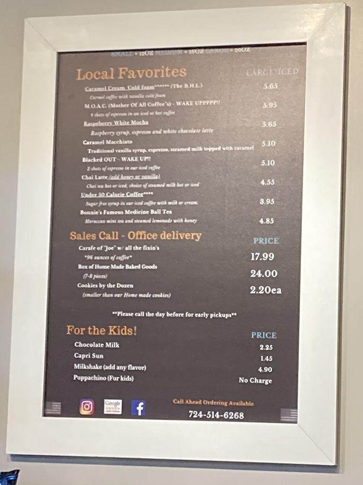 Menu at Crazy Horse Coffee restaurant, Washington