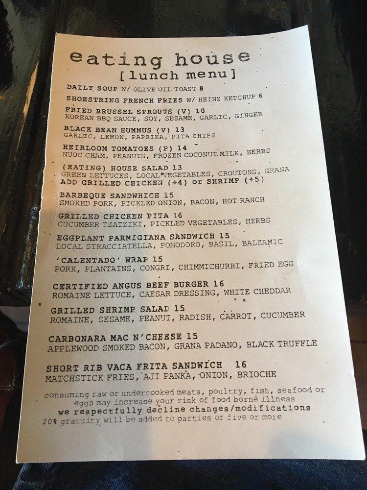 Menu at Eating House Miami restaurant, Coral Gables