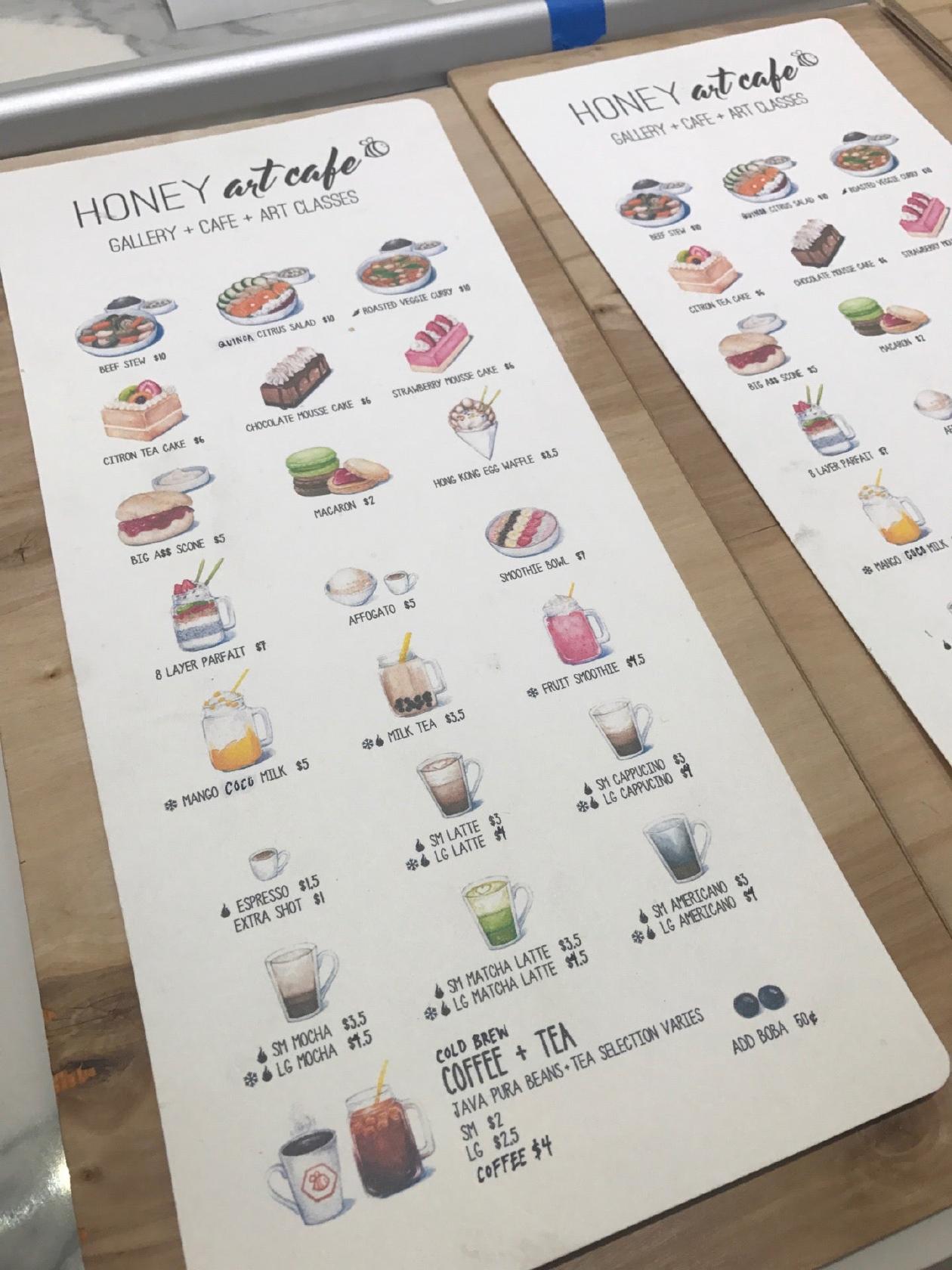 Menu at Honey Art Cafe, Houston
