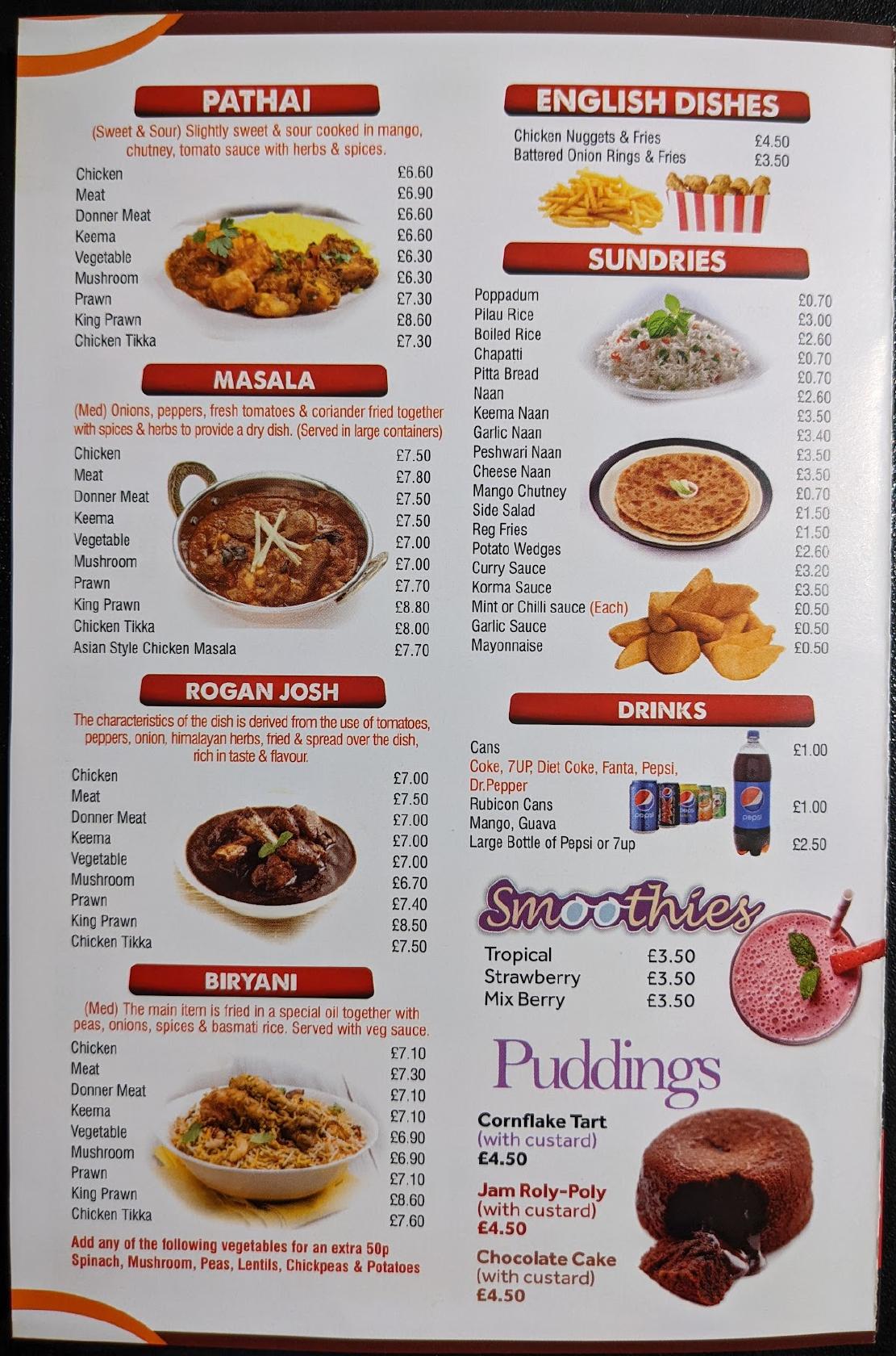Carta del restaurante Spice King, Halifax