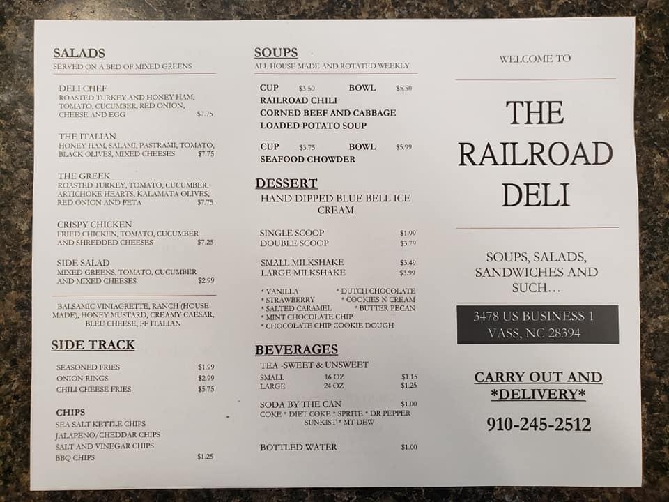Menu at THE RAILROAD DELI restaurant, Vass