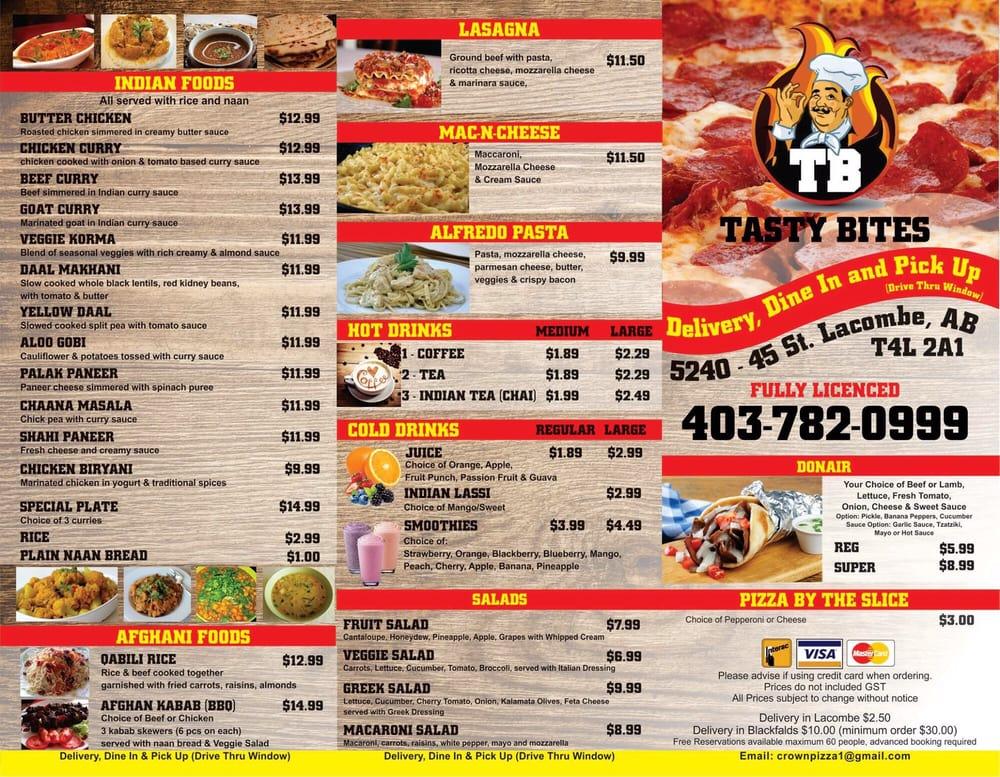 Menu at Tasty Bites pizzeria, Lacombe