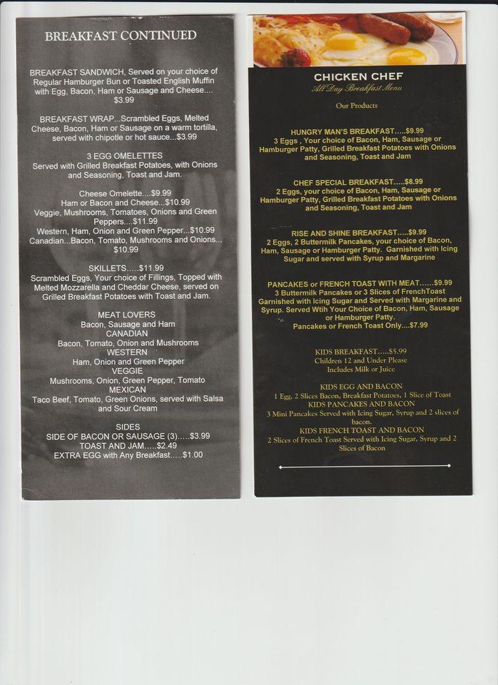 Menu at Teulon Chinese Cafe, Teulon
