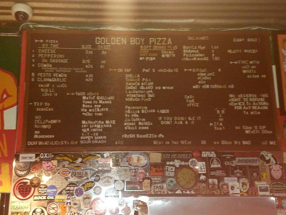 Menu at Golden Boy Pizza pizzeria, San Francisco, 542 Green St