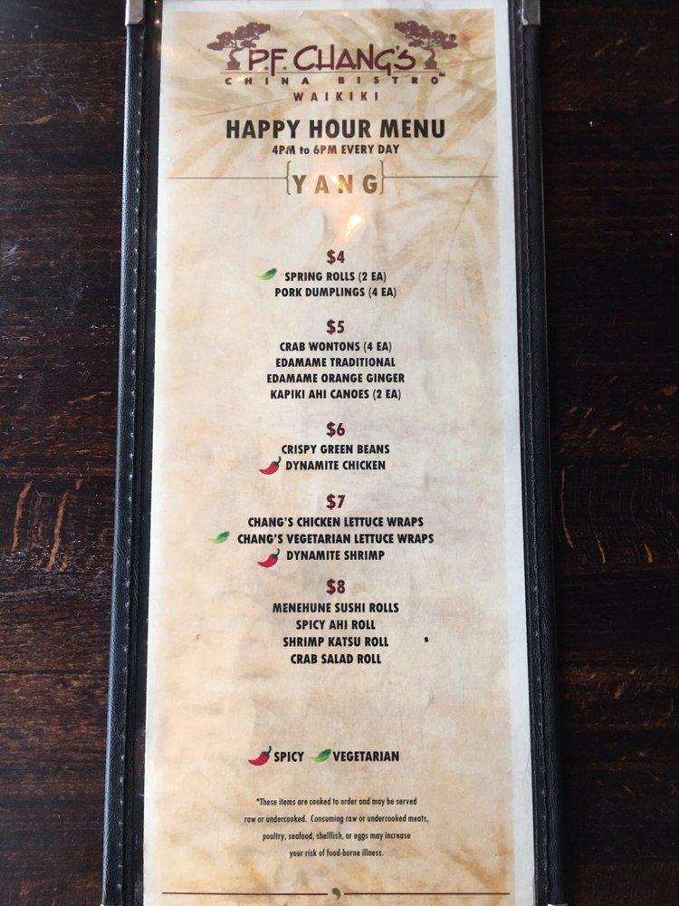 Menu at P.F. Chang's Royal Hawaiian restaurant, Honolulu, Kalakaua Ave A500