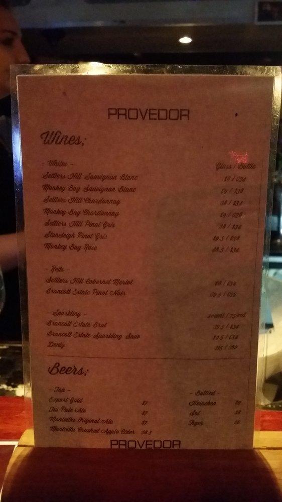 Menu at Provedor pub & bar, Auckland, 131 Quay St